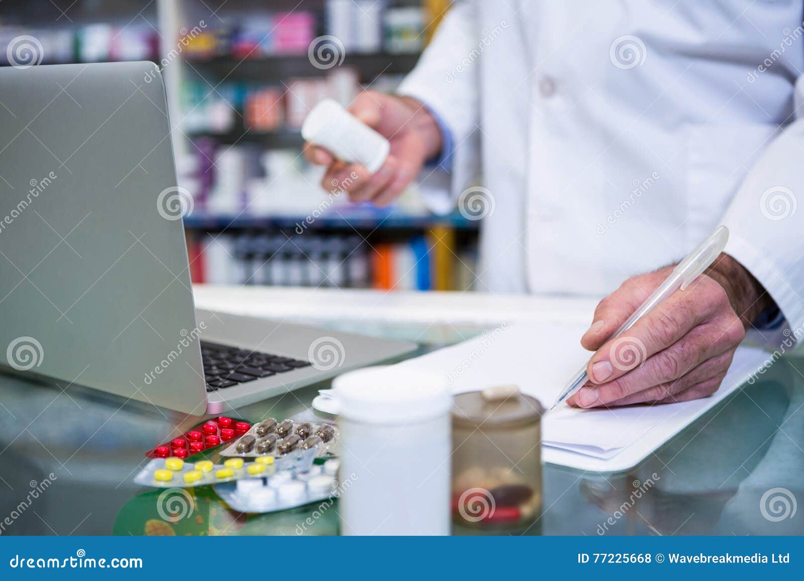 Pharmacist Writing Prescriptions for Medicines Stock Photo - Image of ...