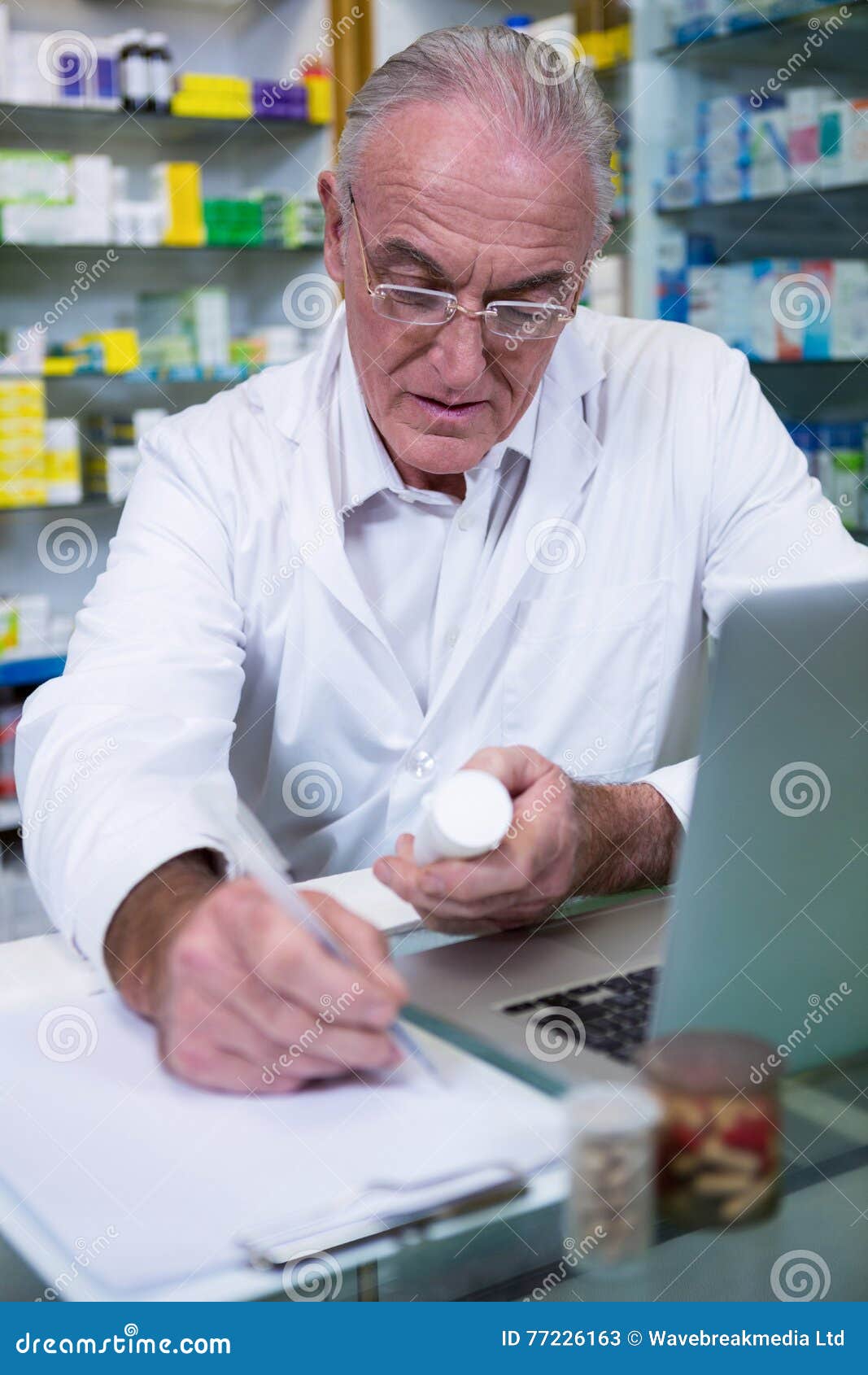 Pharmacist Writing Prescriptions for Medicines Stock Image - Image of ...