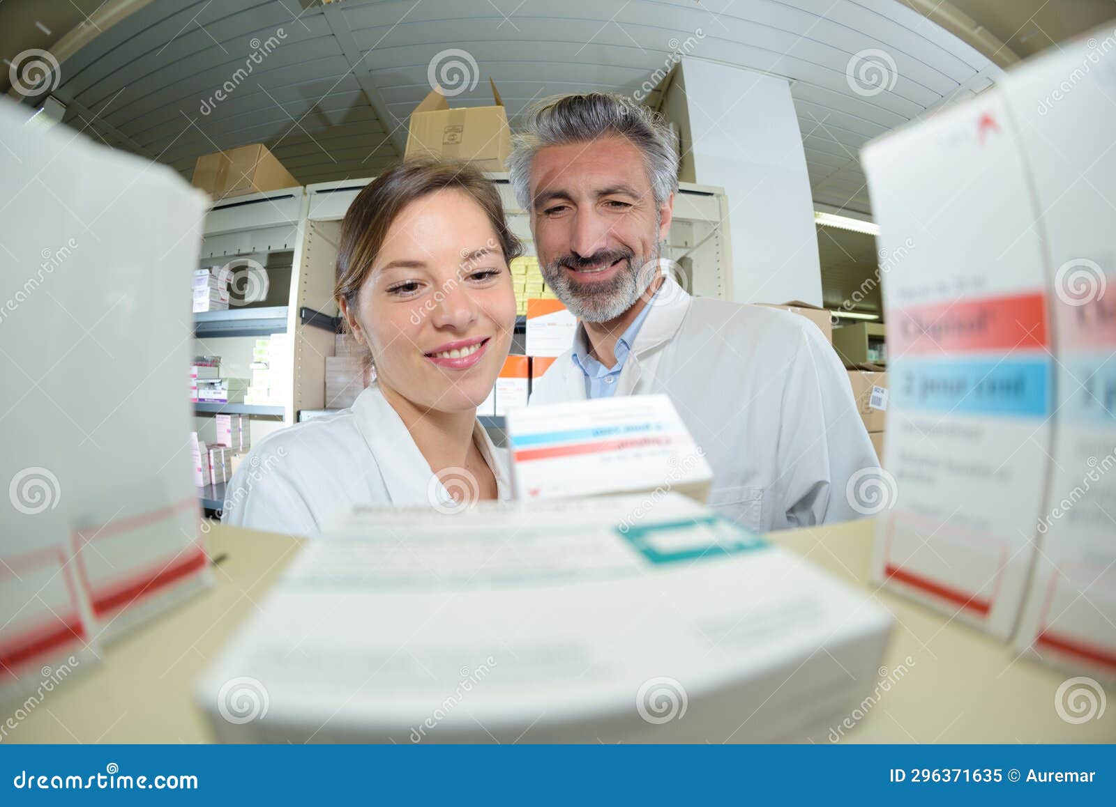 Pharmacists Checking Medicines on Shelf in Pharmacy Stock Image - Image ...