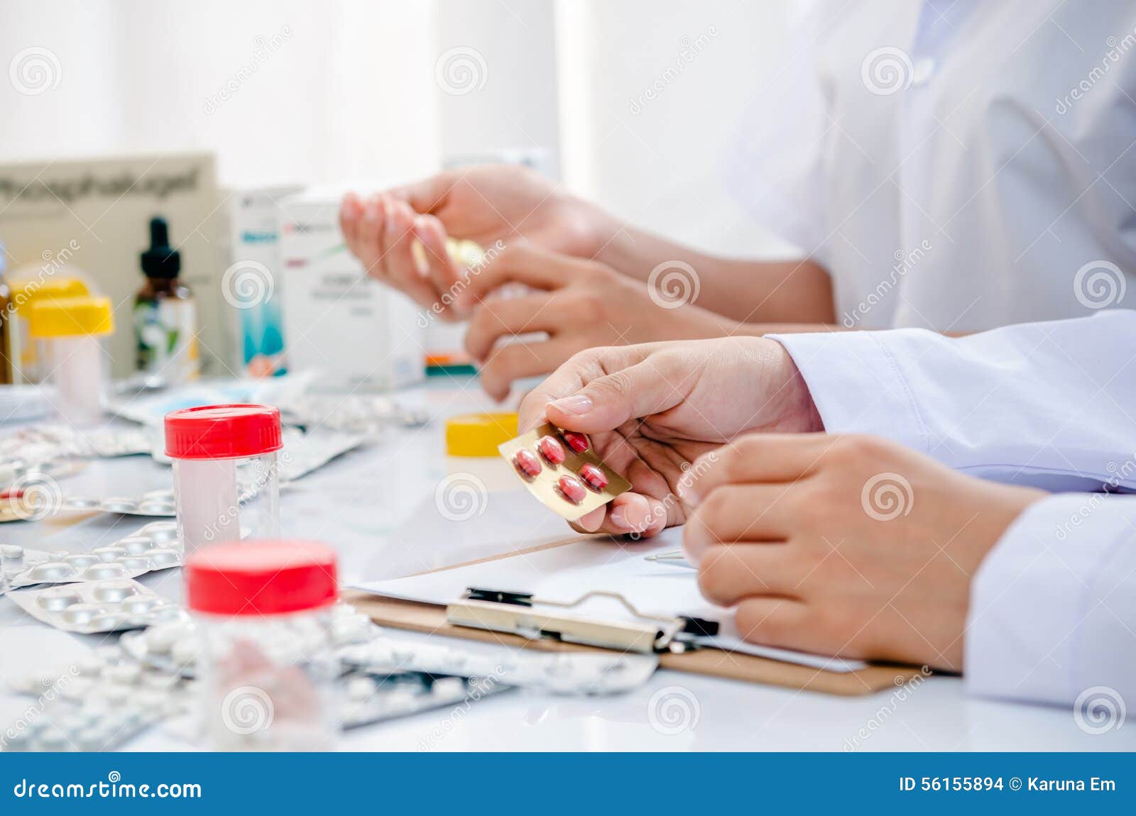 Pharmacists Working in Office Stock Photo - Image of folder, green ...