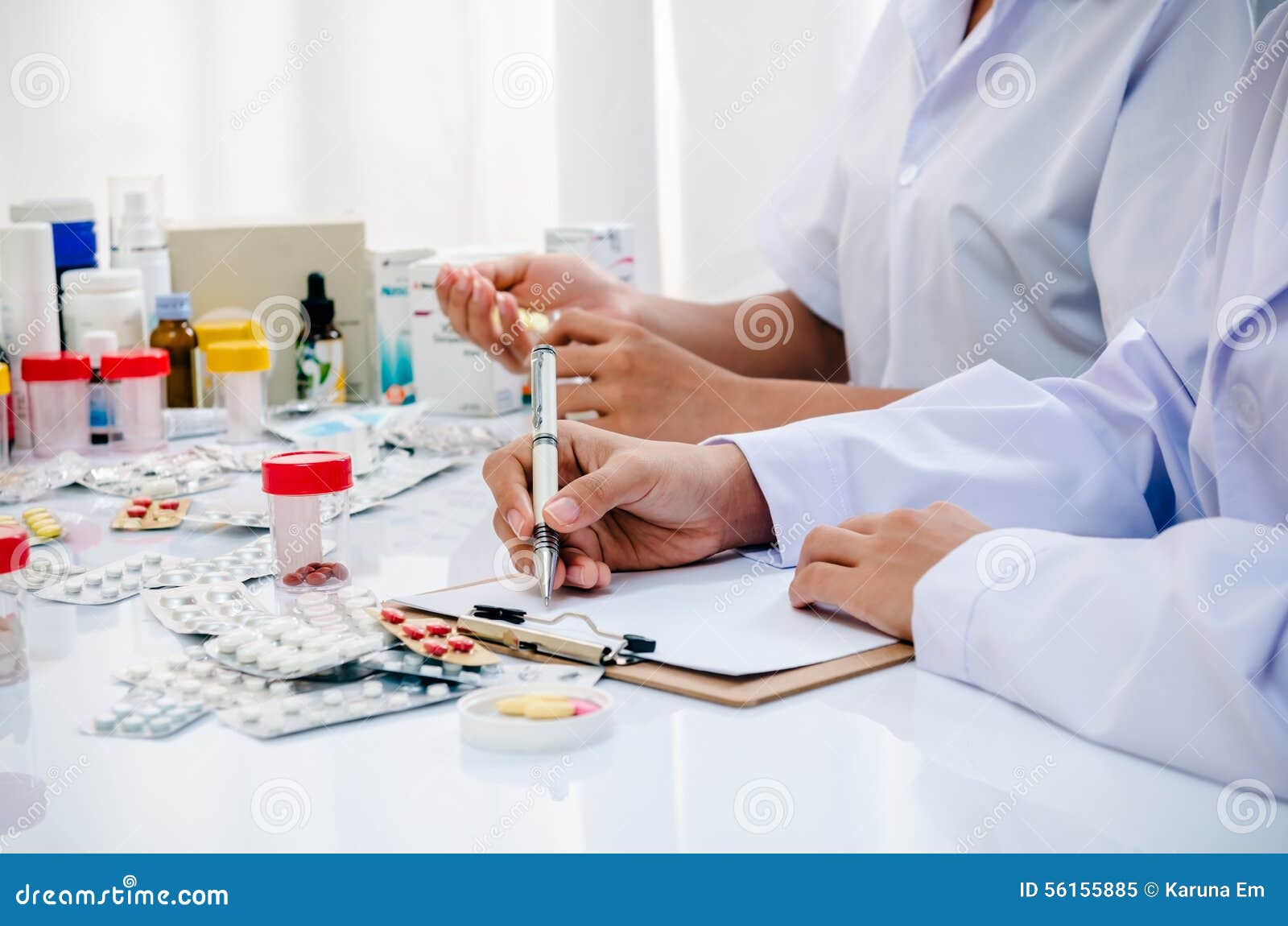 Pharmacists Working in Office Stock Image - Image of fingers, medicines ...