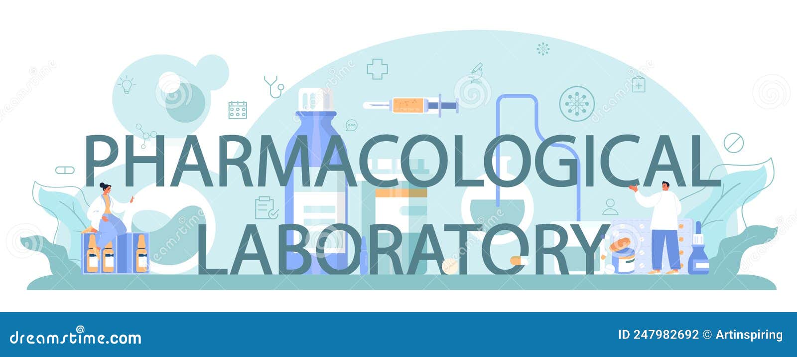 Pharmacological Laboratory Typographic Header. Pharmacist Preparing and ...
