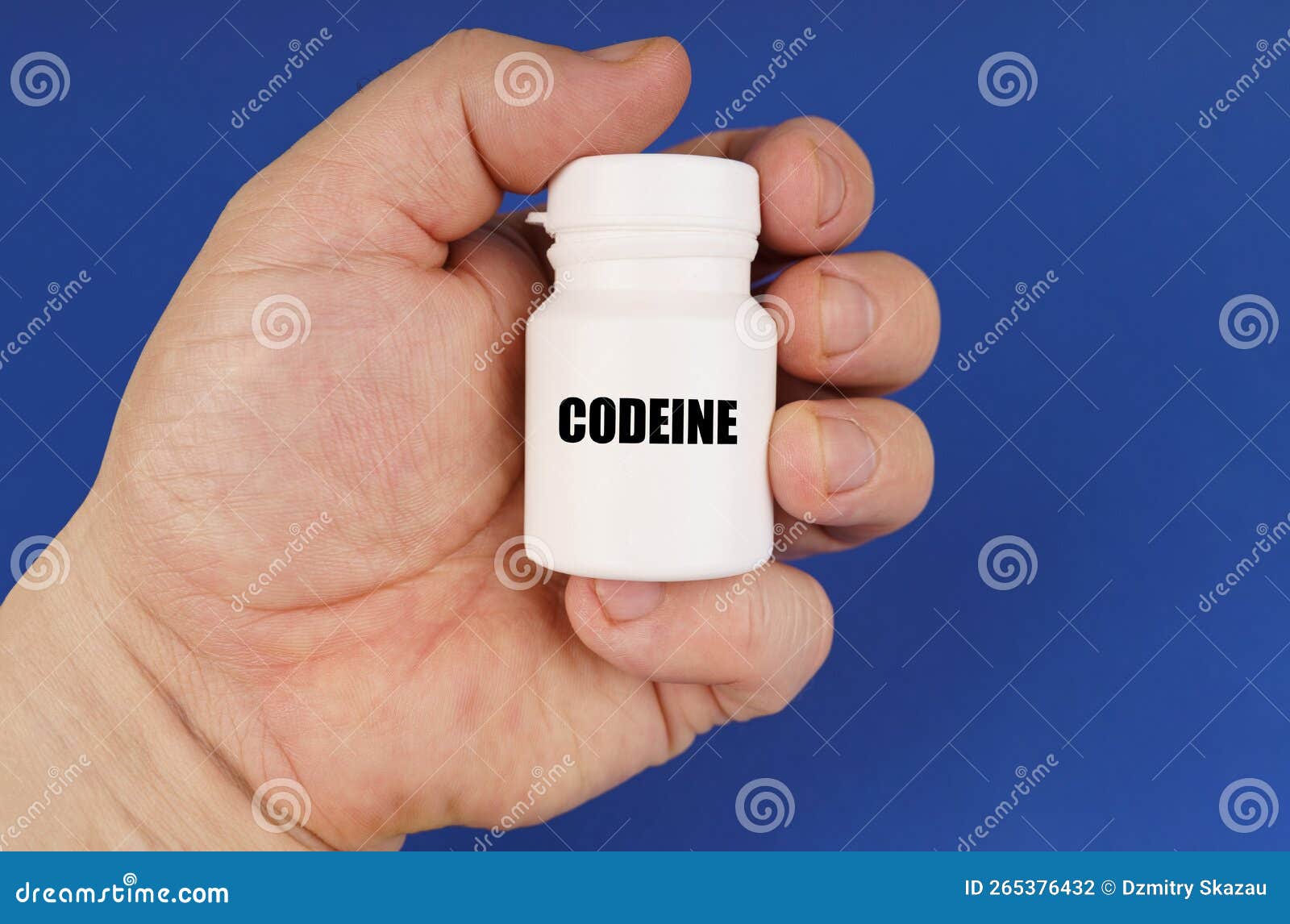 On a Blue Background in the Hands of a Man is a White Jar with the ...