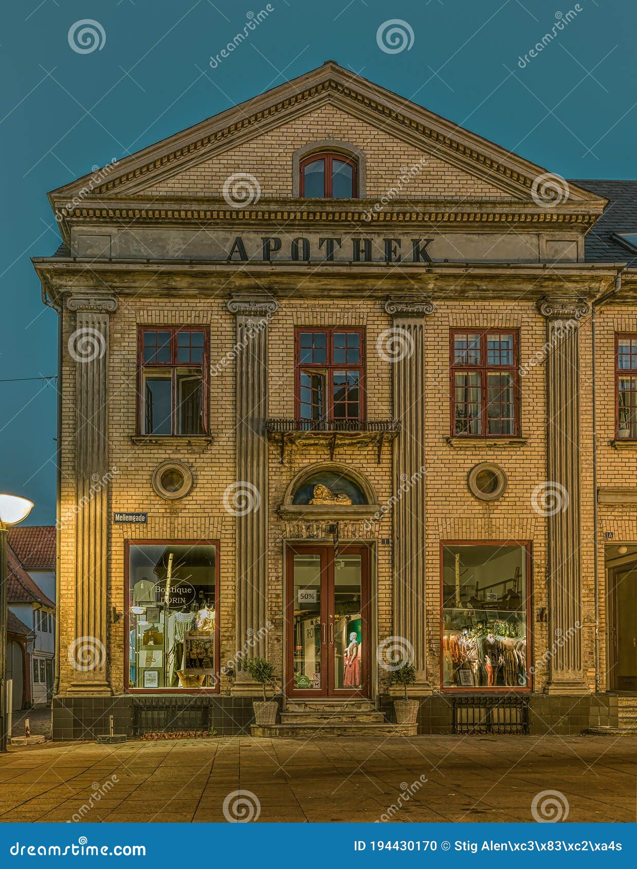 Pharmacy with an Ancient Greek Facade in the Breaking Morning Light ...