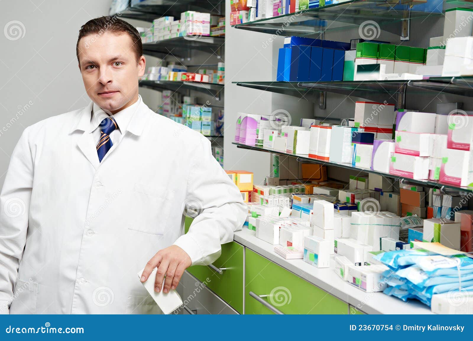 Pharmacy Chemist Man in Drugstore Stock Photo - Image of chemist ...