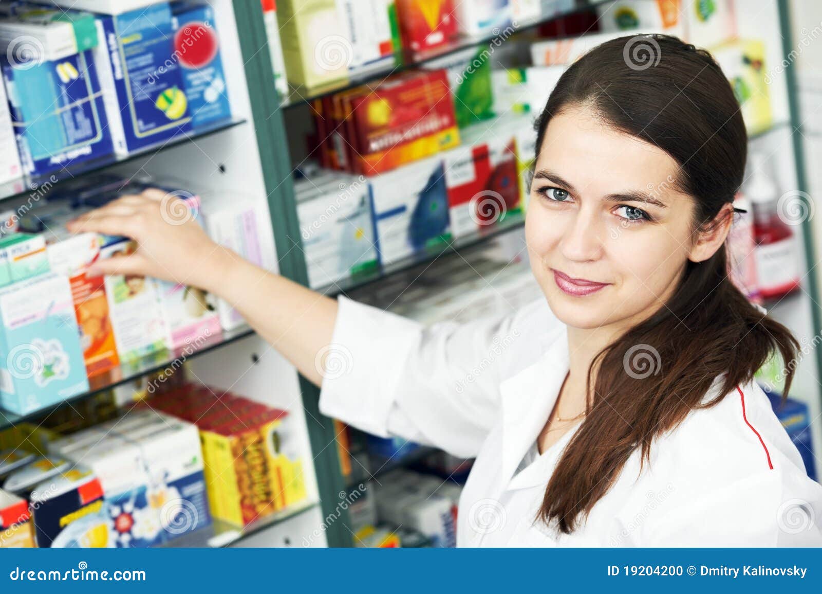Pharmacy Chemist Woman in Drugstore Stock Photo - Image of doctor ...