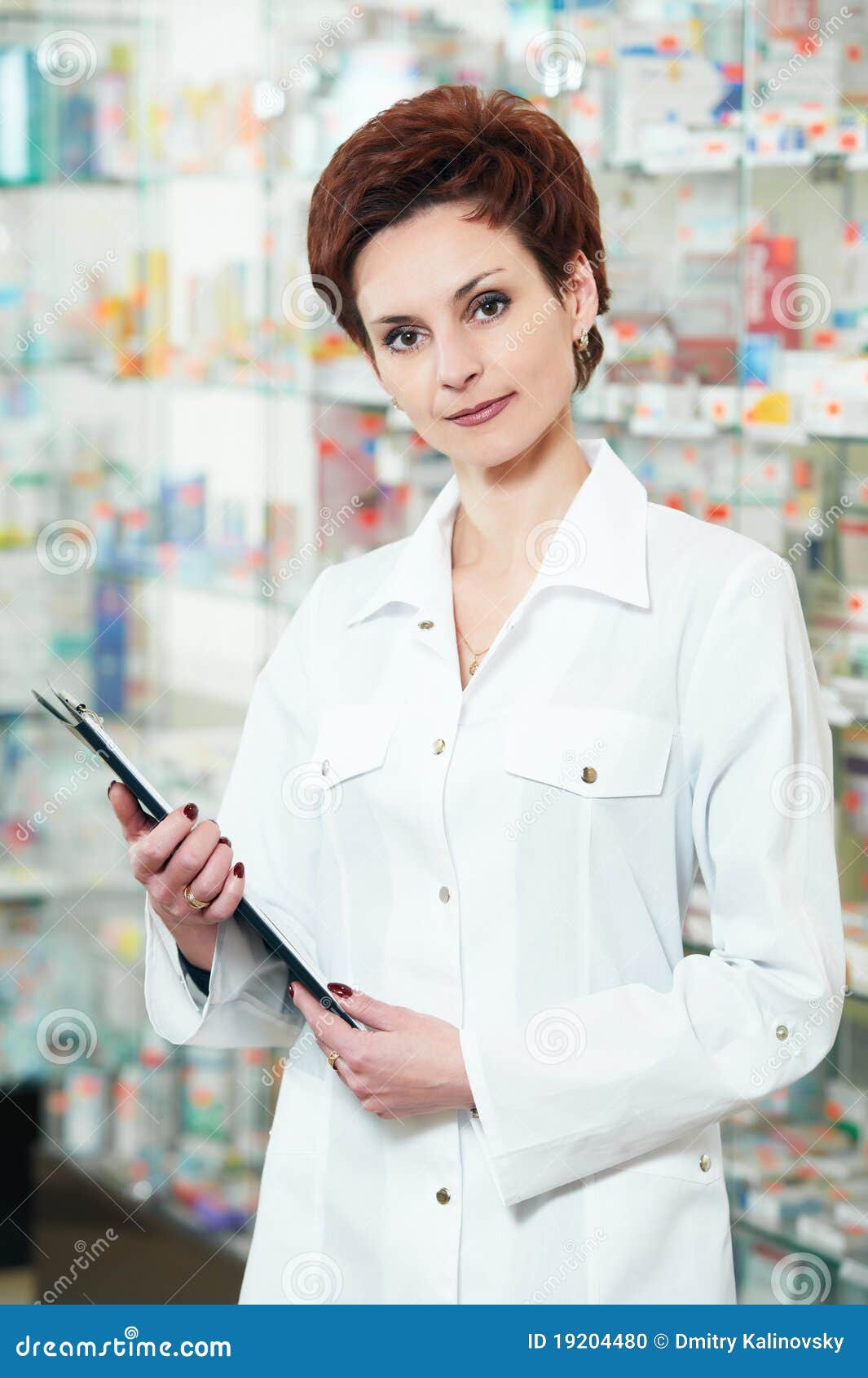 Pharmacy Chemist Woman in Drugstore Stock Photo - Image of cheerful ...