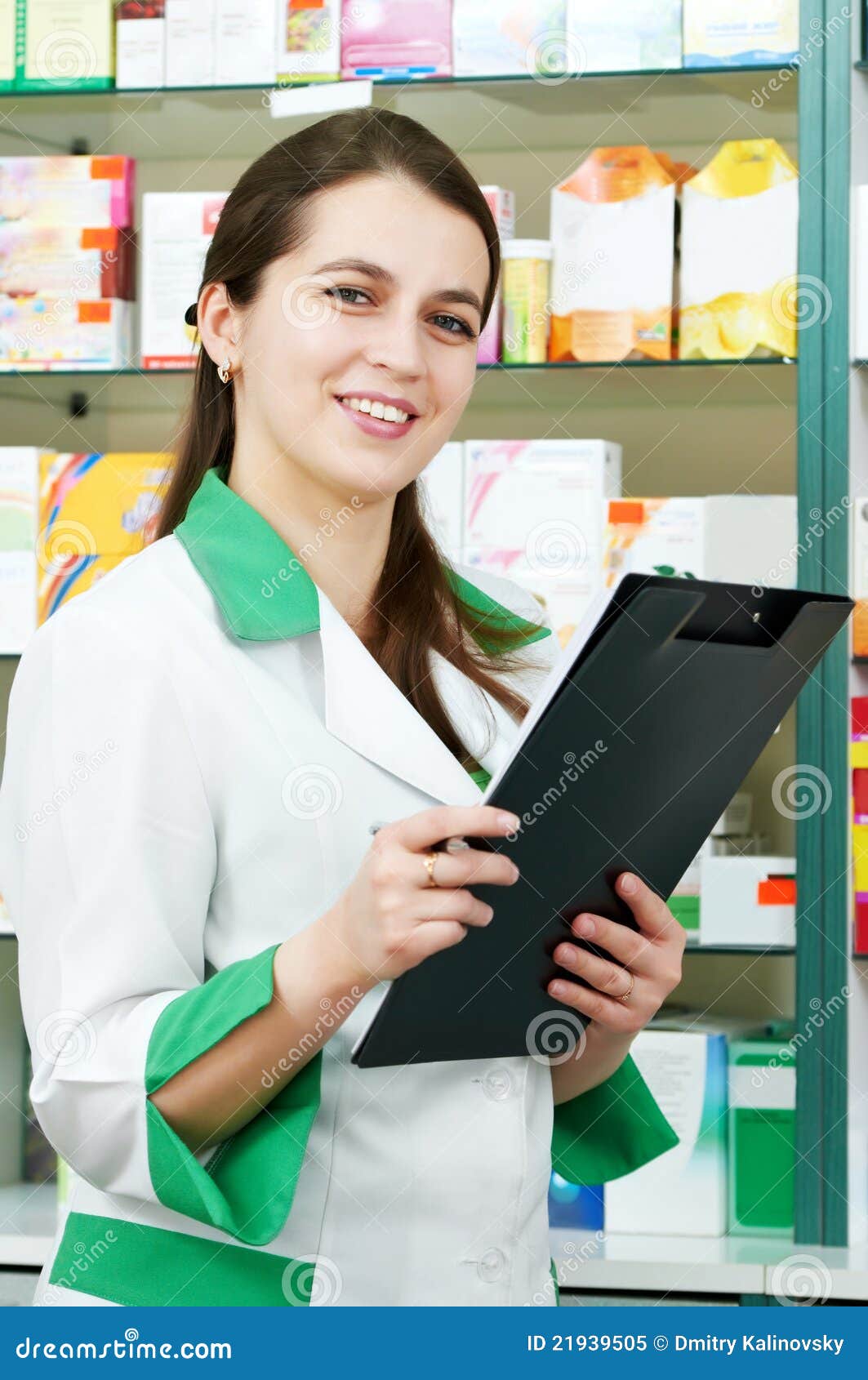 Pharmacy Chemist Woman in Drugstore Stock Image - Image of cheerful ...