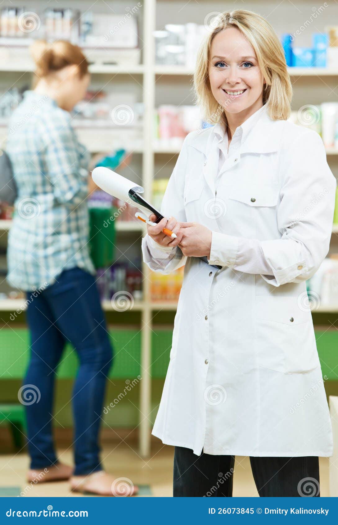 Pharmacy Chemist Woman in Drugstore Stock Image - Image of drugs ...