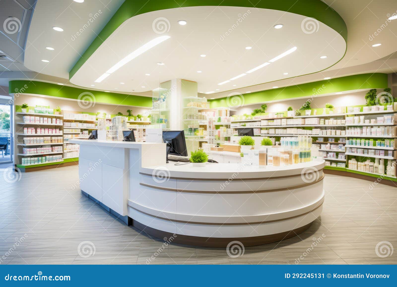 Pharmacy Drugstore Interior Stock Illustration - Illustration of light ...