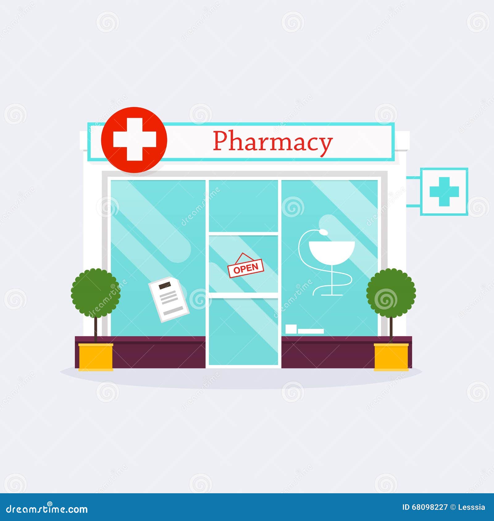 Pharmacy Drugstore Shop Facade. Stock Vector - Illustration of building ...
