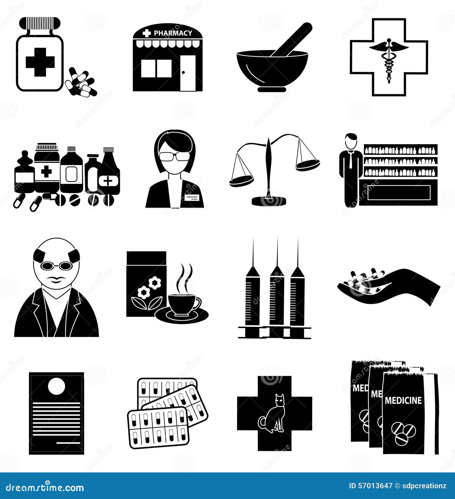 Pharmacy All In One Icons Black & White Color Flat Design Freehand Set ...