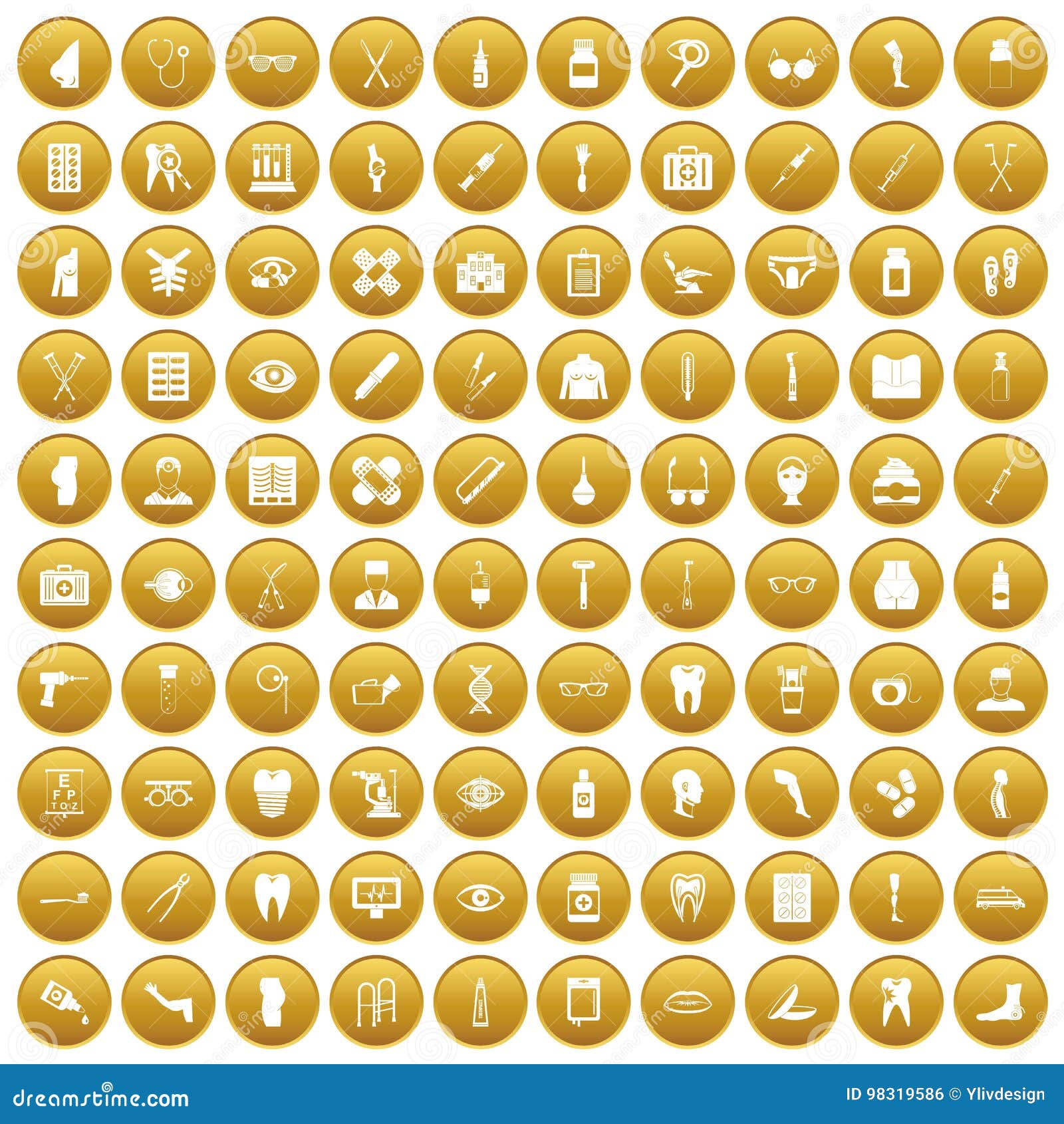 100 Pharmacy Icons Set Gold Stock Vector - Illustration of patches ...