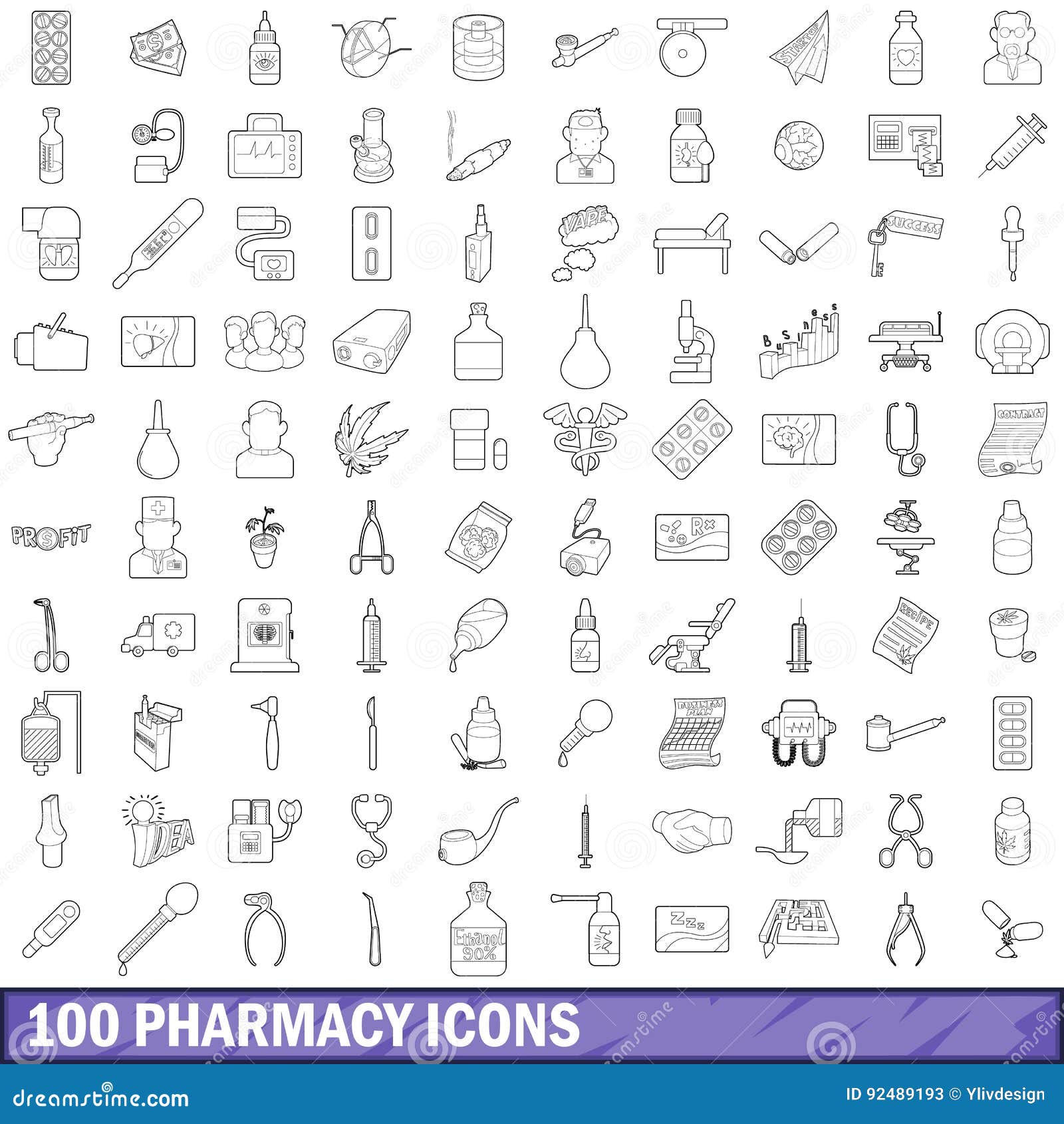 100 Pharmacy Icons Set, Outline Style Stock Vector - Illustration of ...