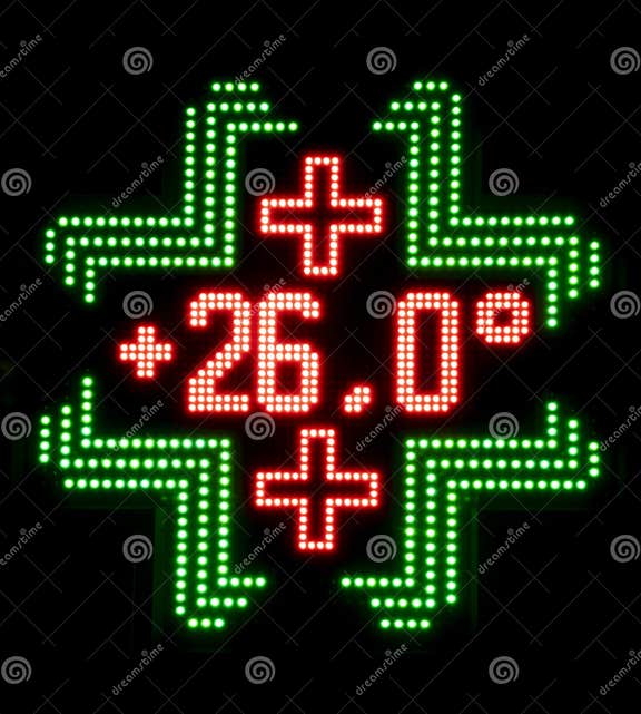Pharmacy LED Panel Shows a Temperature of 26 Degrees Celsius at Night ...