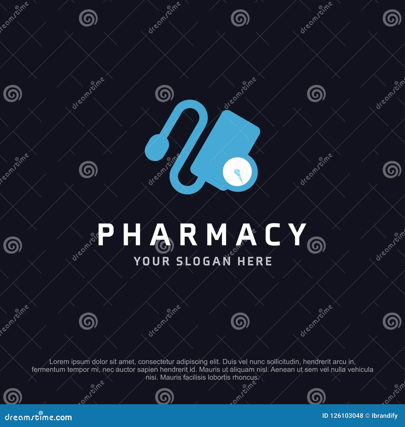 Pharmacy Logo Design with Typography and Dark Background Vector Stock ...