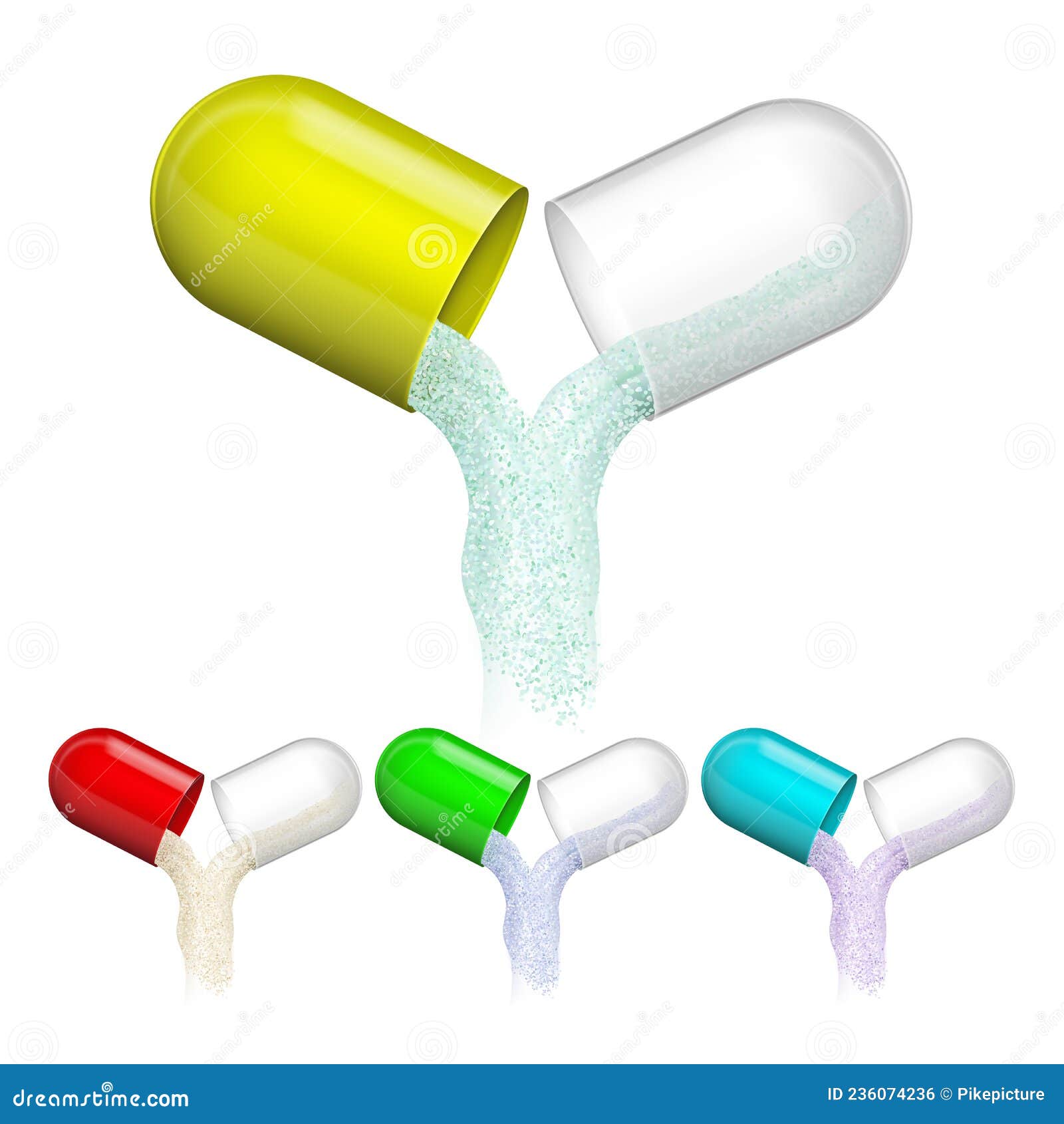 Pharmacy Medicament Opened Capsules Set Vector Stock Illustration ...
