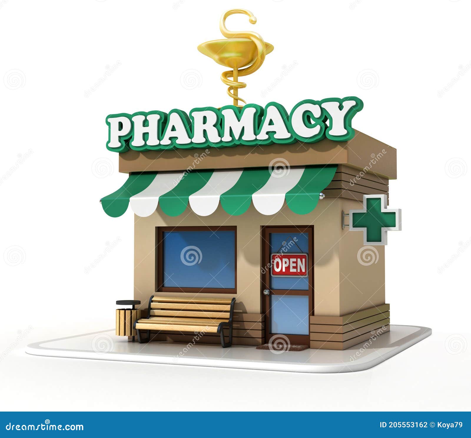 Pharmacy Mini Store 3d Rendering Stock Illustration - Illustration of ...