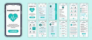 Pharmacy Mobile App Interface Screens Template Set. Vector Design ...
