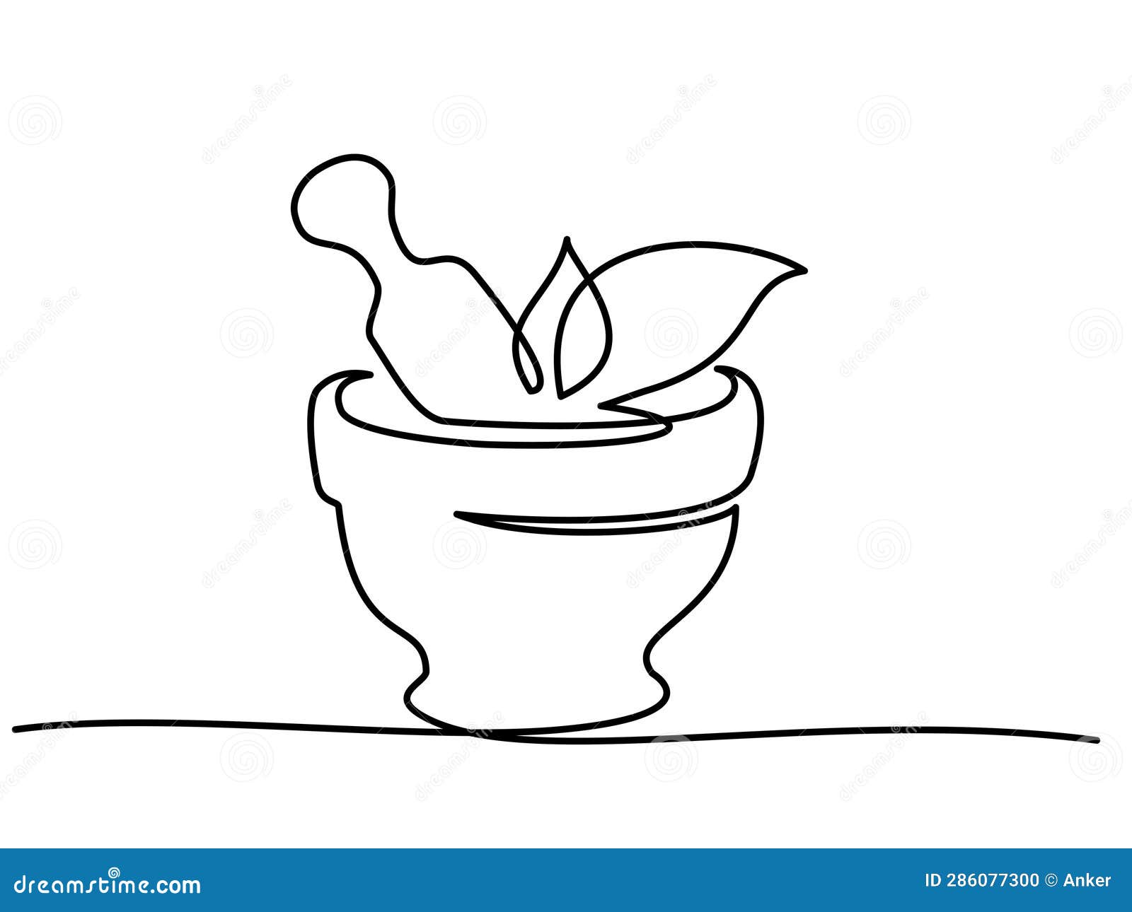Pharmacy Mortar and Pestle with Herbs. Continuous One Line Drawing ...