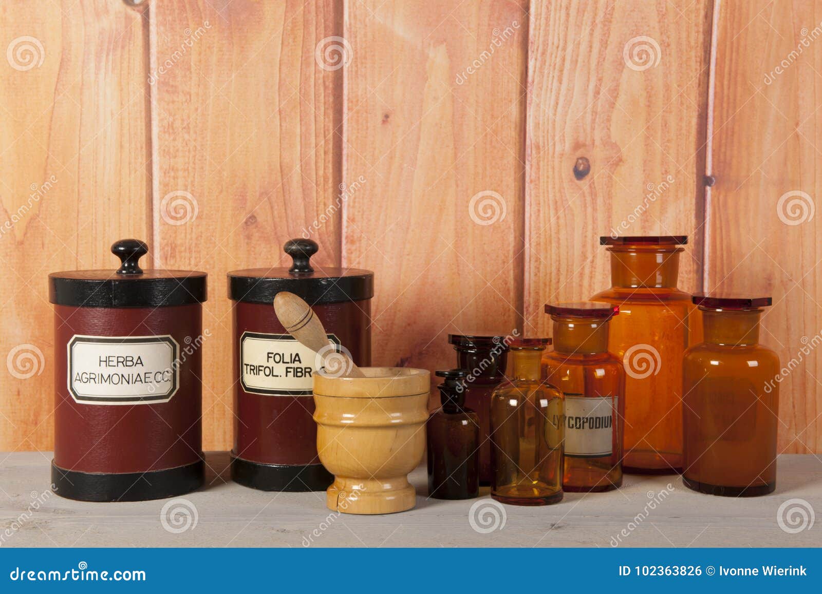 Pharmacy Objects in Interior Stock Photo - Image of indoor, mortar ...