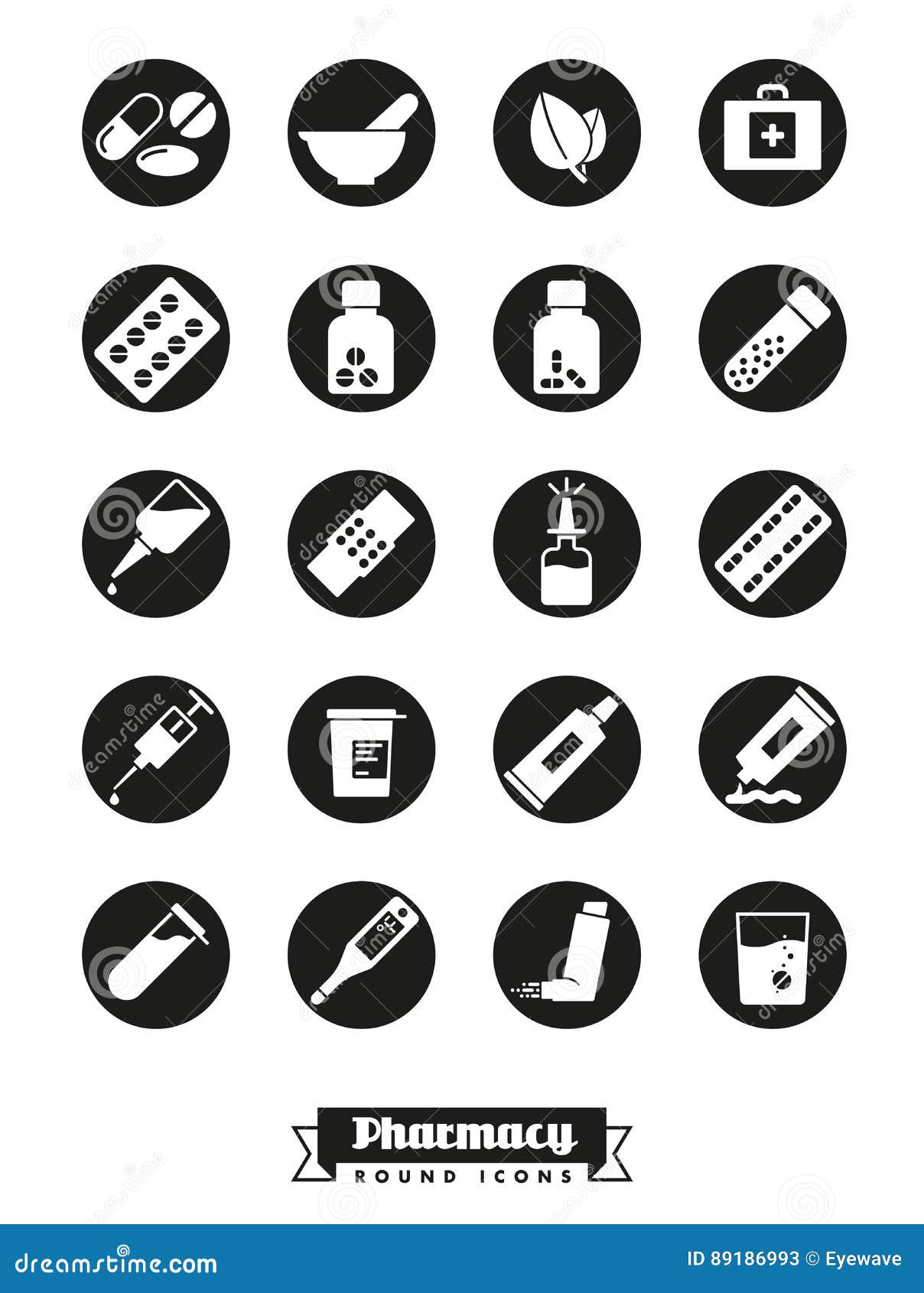 Pharmacy Round Glyph Icons Vector Set. Stock Vector - Illustration of ...