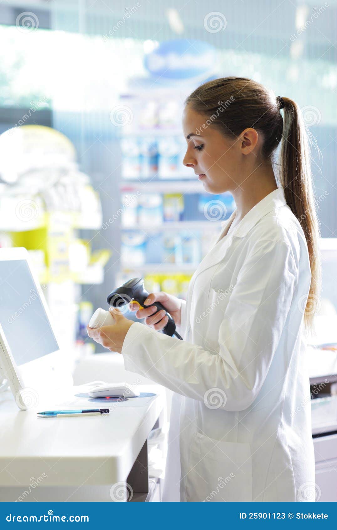 Pharmacy: Scanning a Pill Bottle Stock Image - Image of pharmacist ...