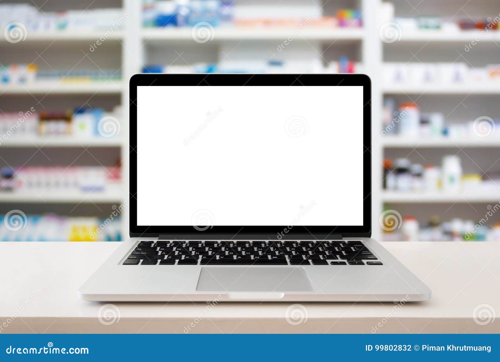 Pharmacy Store with Laptop Computer Stock Photo - Image of healthcare ...
