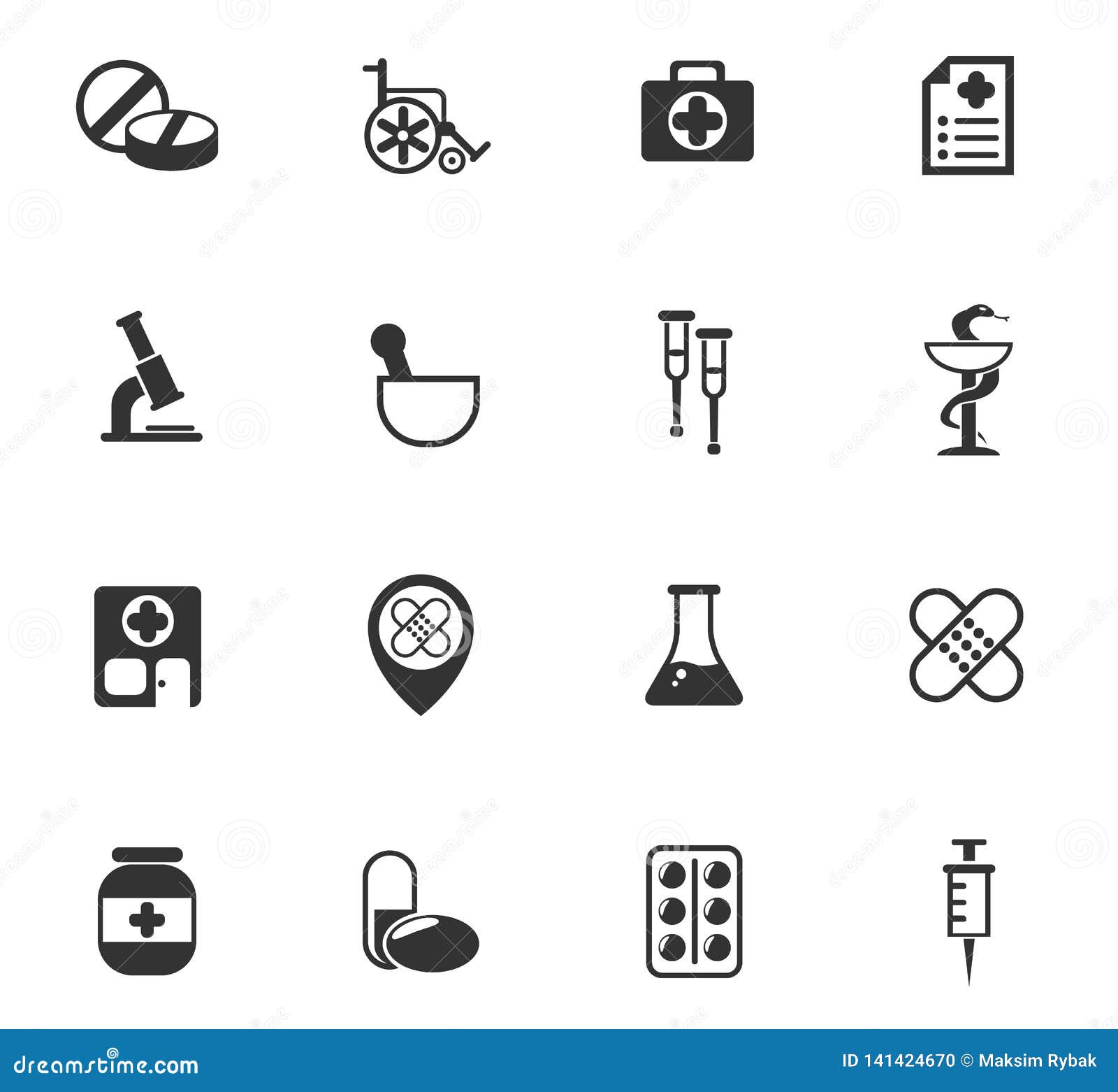Pharmacy icon set stock vector. Illustration of crutches - 141424670