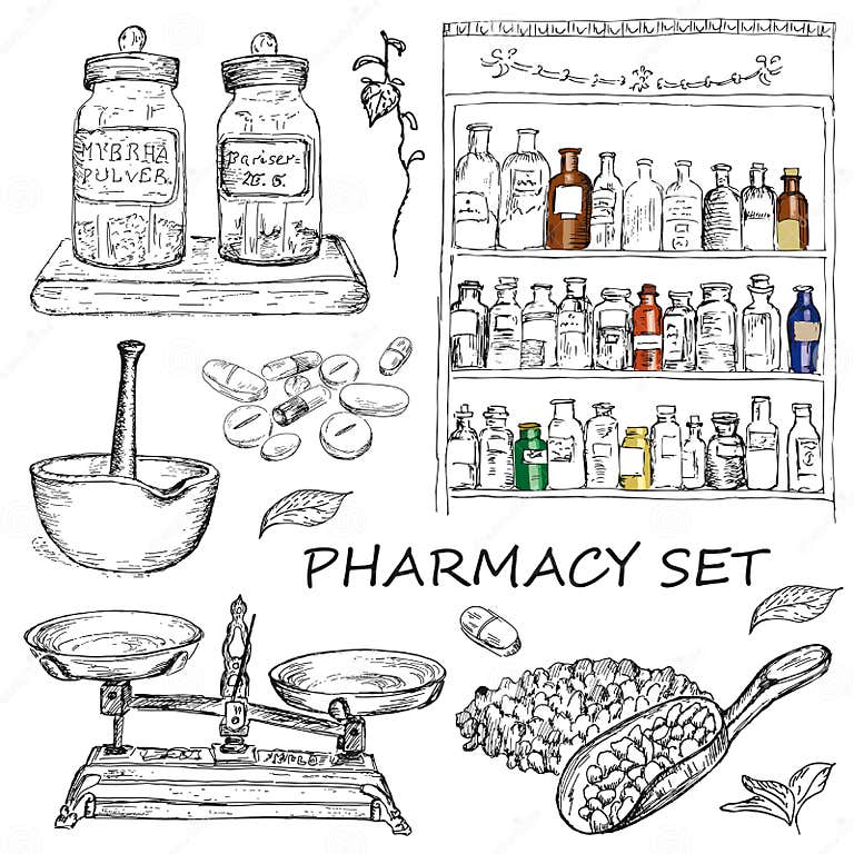 Pharmacy stock vector. Illustration of bottle, group - 48672555