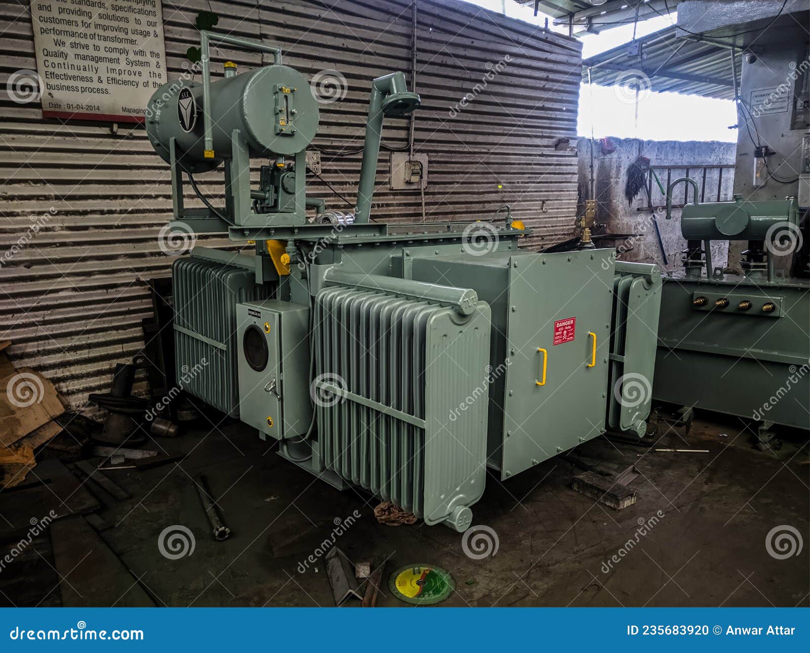 3-phase Distribution Transformer Tank with All the Parts Connected ...