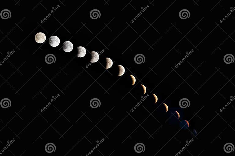 Phases of a lunar Eclipse stock image. Image of night - 57549947