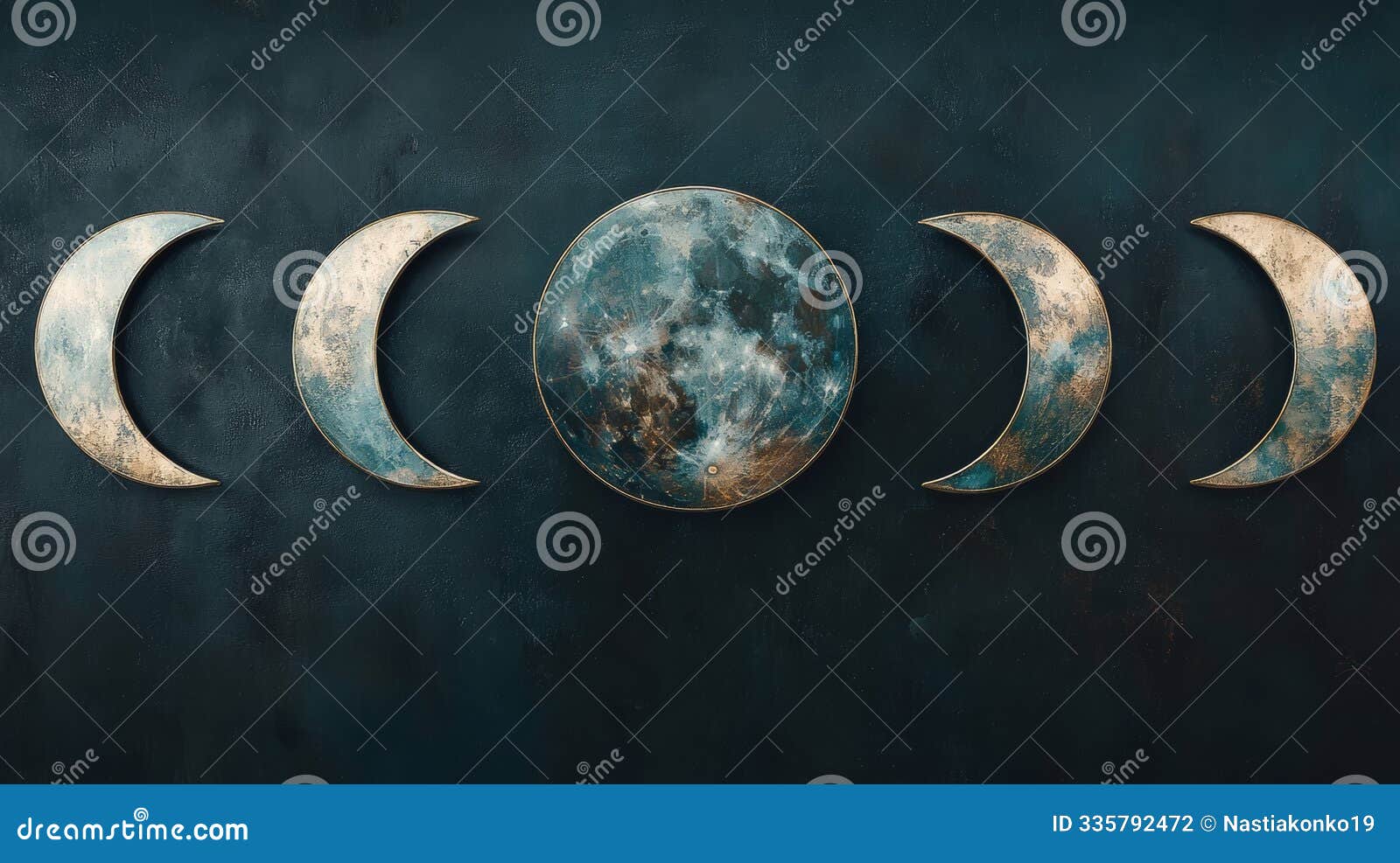 Phases of the Moon Artwork on Dark Textured Background, Celestial Theme ...