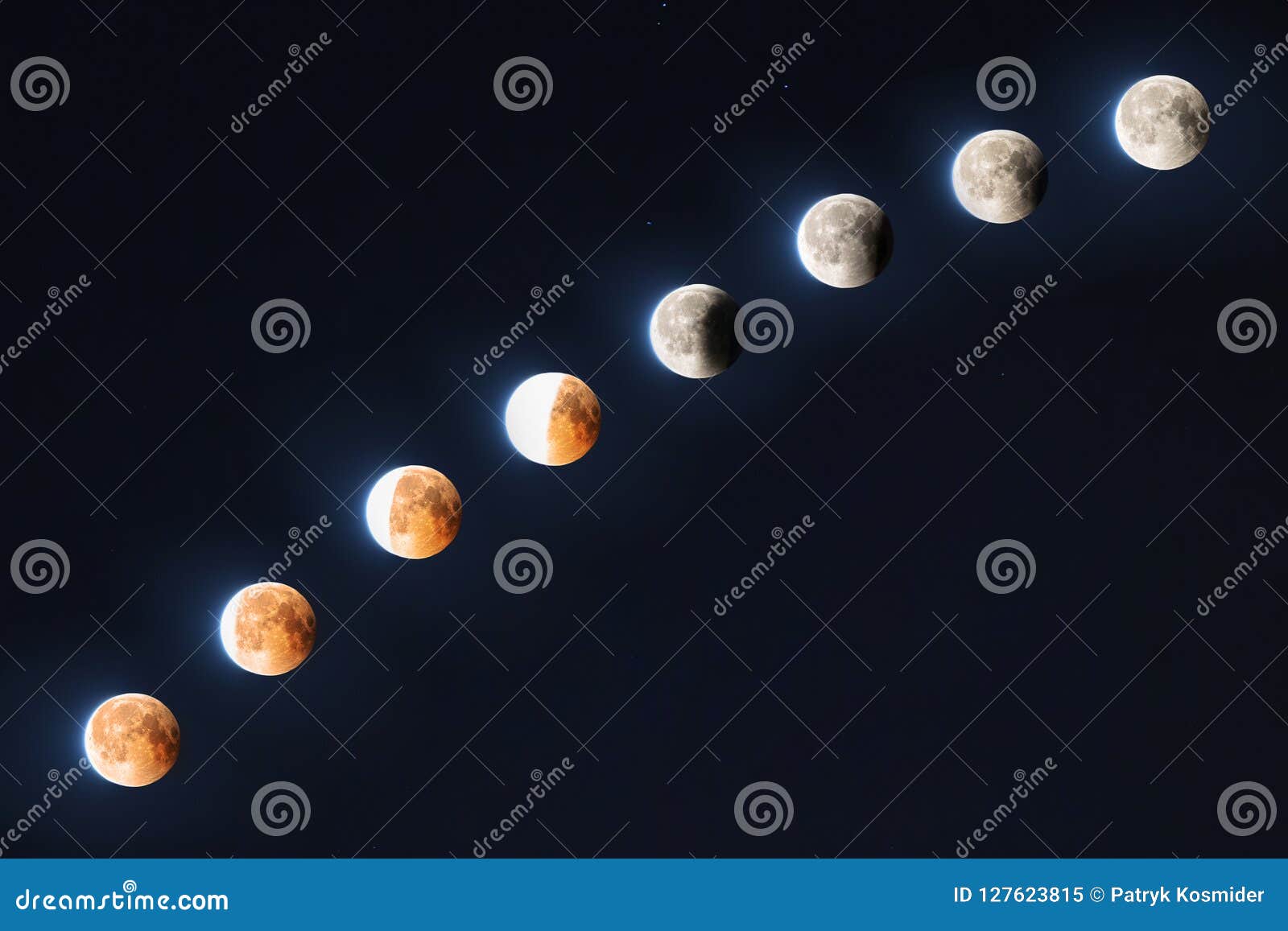 Lunar eclipse on the sky stock image. Image of phases - 127623815
