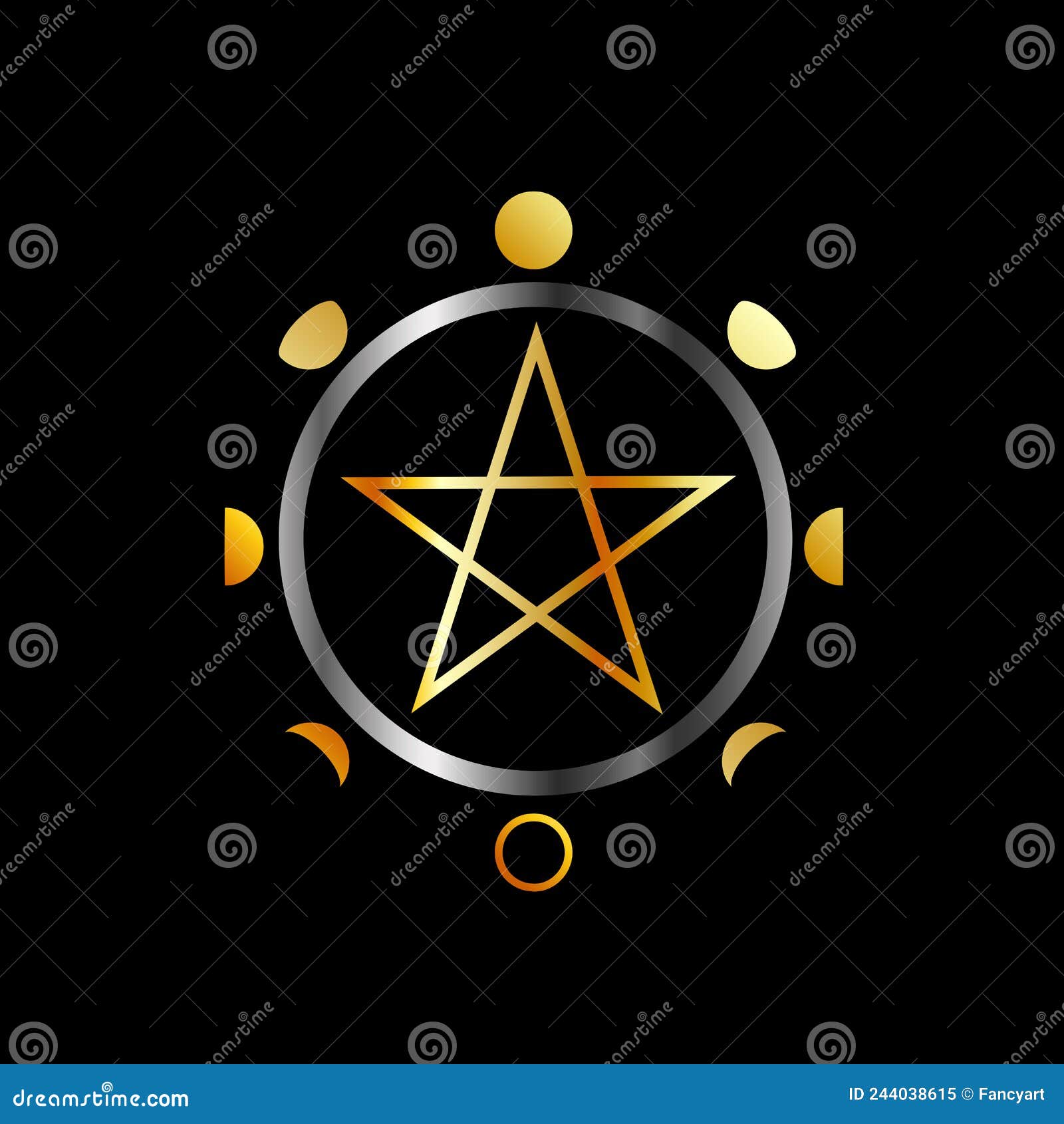 Phases of the Moon and Golden Pentacle Stock Vector - Illustration of ...