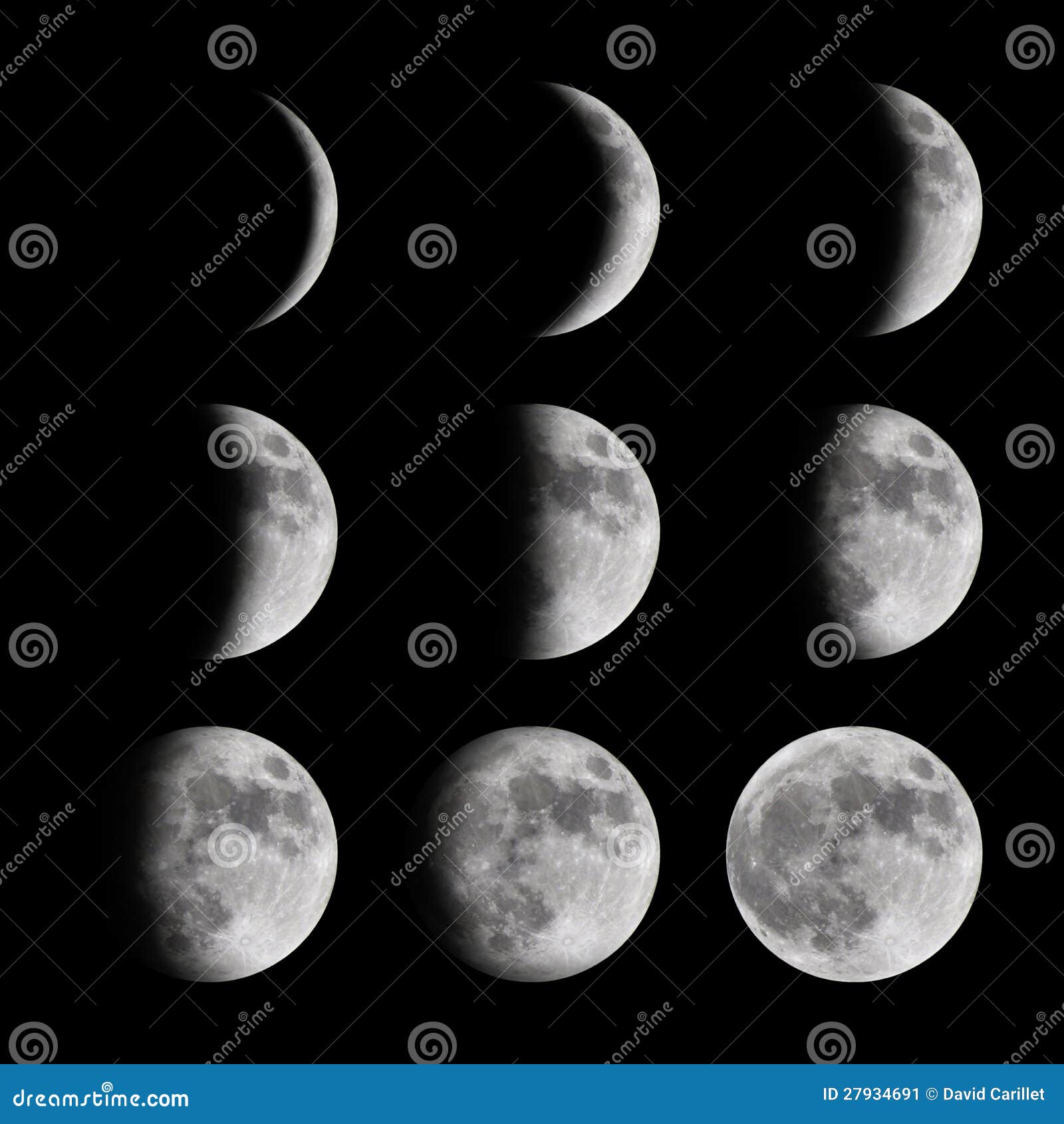 Phases of the Moon from New To Full Stock Image - Image of change ...