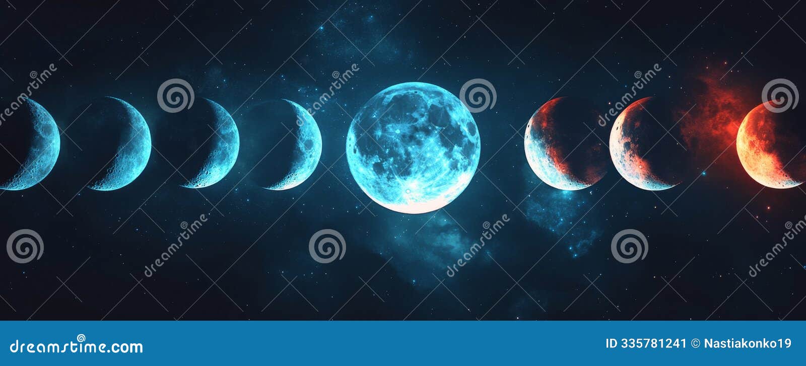 Phases of the Moon in a Night Sky, Celestial Exploration Concept Stock ...