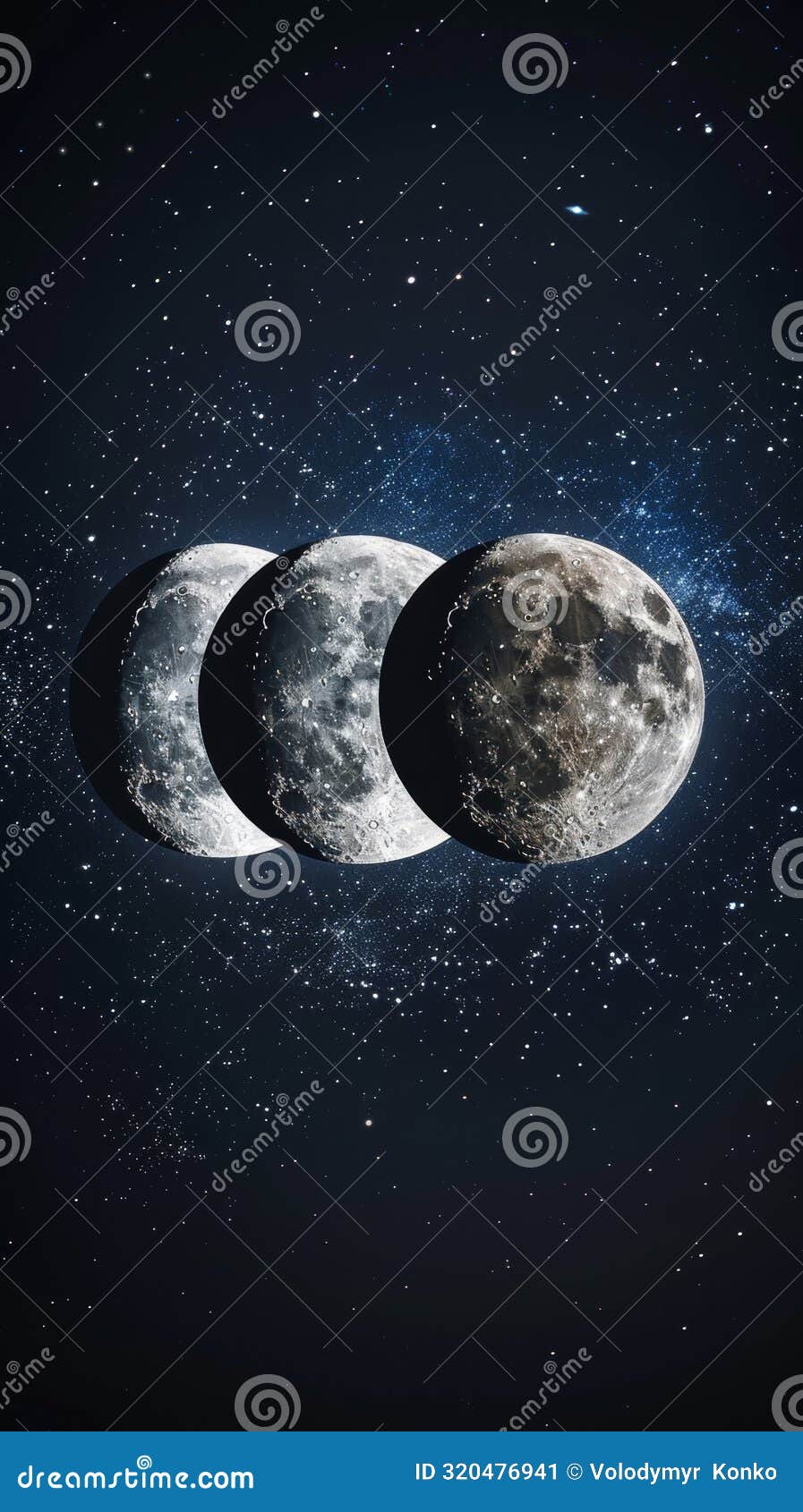 Phases of the Moon in a Starry Night Sky Stock Image - Image of ...