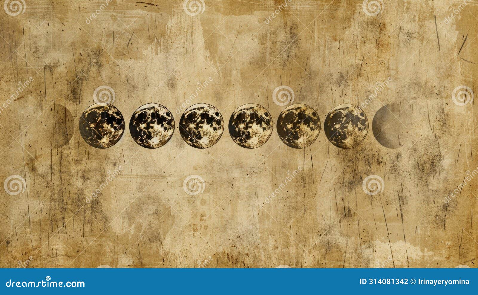 Phases of the Moon on Vintage Textured Background Stock Photo - Image ...