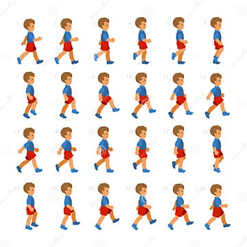Phases of Step Movements Boy in Walking Sequence for Game Animation ...