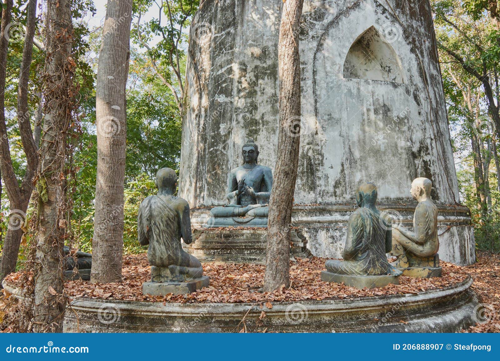 Front Buddha Statue Giving the First Sermon with 5 Disciples of the ...