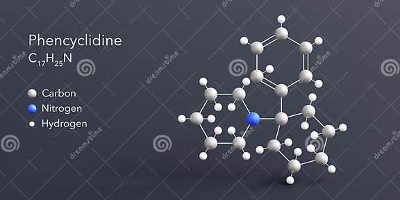 Phencyclidine Molecule 3d Rendering, Flat Molecular Structure with ...