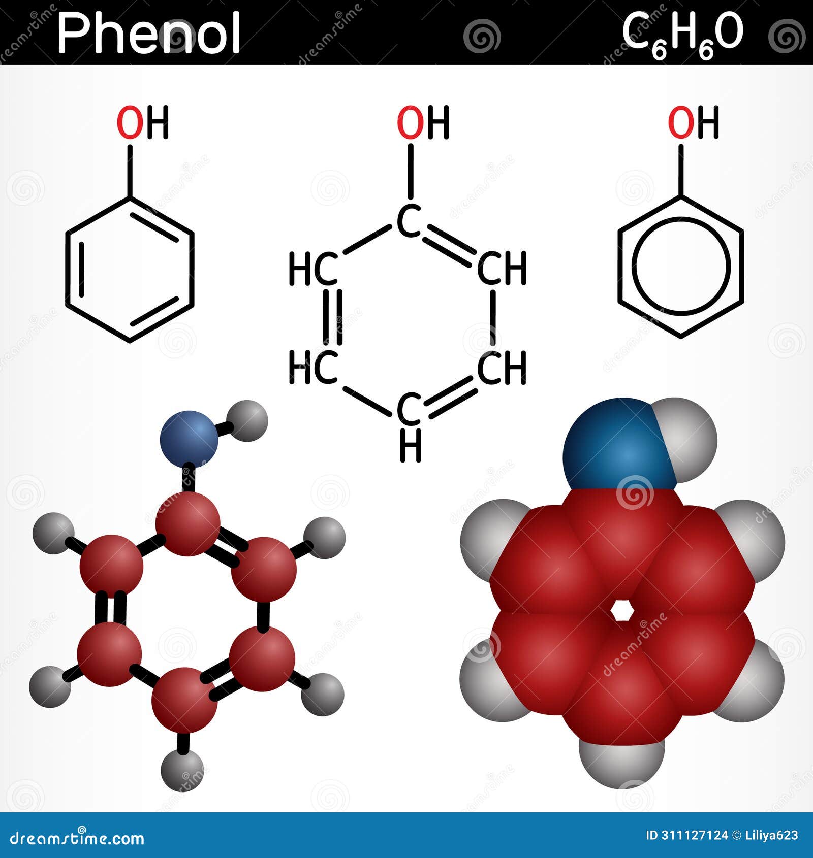 Phenol Carbolic Acid Molecule Structural Chemical Formula Molecule Model Stock Illustration