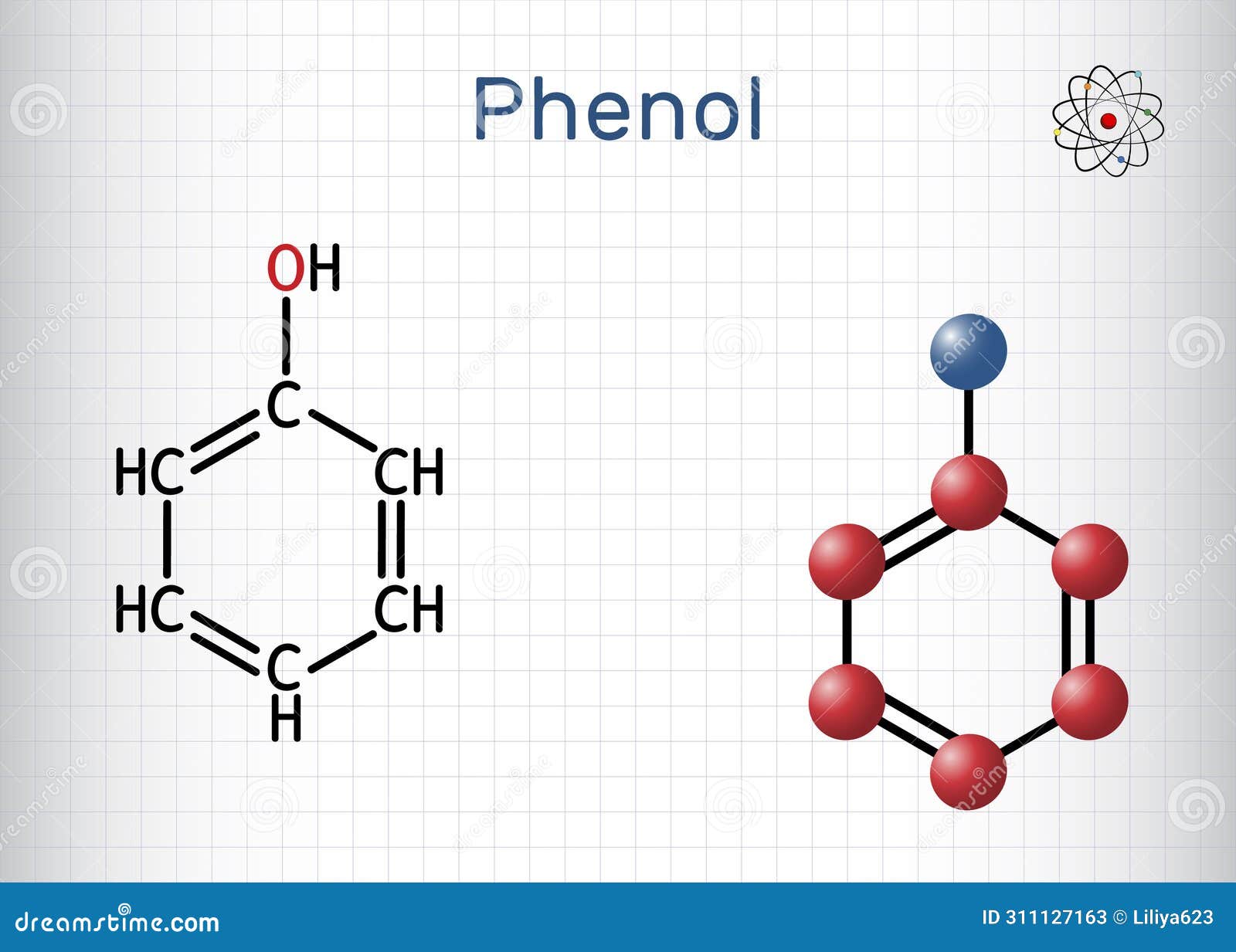 Phenol, Carbolic Acid Molecule. Structural Chemical Formula, Molecule ...