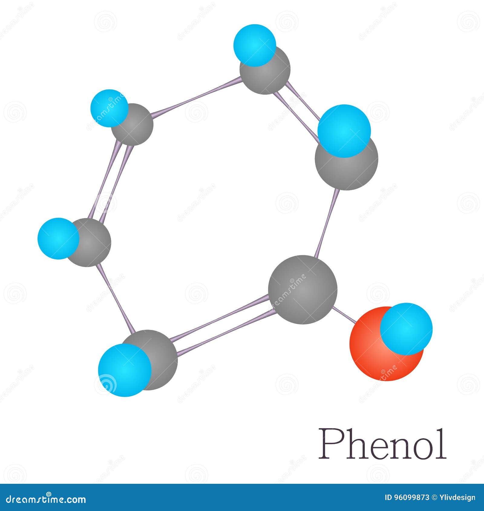 Phenol Molecule 3d Rendering, Flat Molecular Structure With Chemical ...
