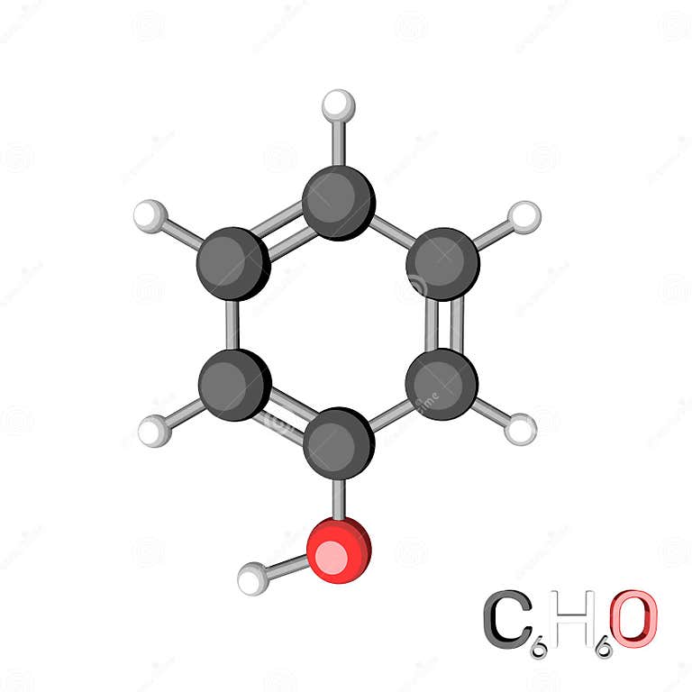 Phenol Model Molecule. Isolated on White Background. 3D Rendering ...