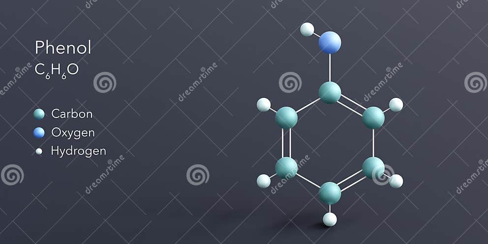 Phenol Molecule 3d Rendering, Flat Molecular Structure with Chemical ...