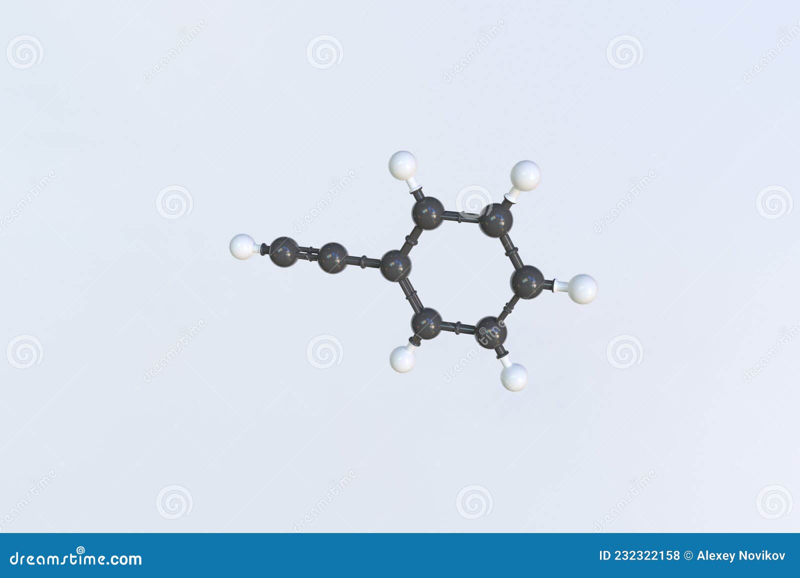 Phenylacetylene Molecule Made with Balls, Isolated Molecular Model. 3D ...