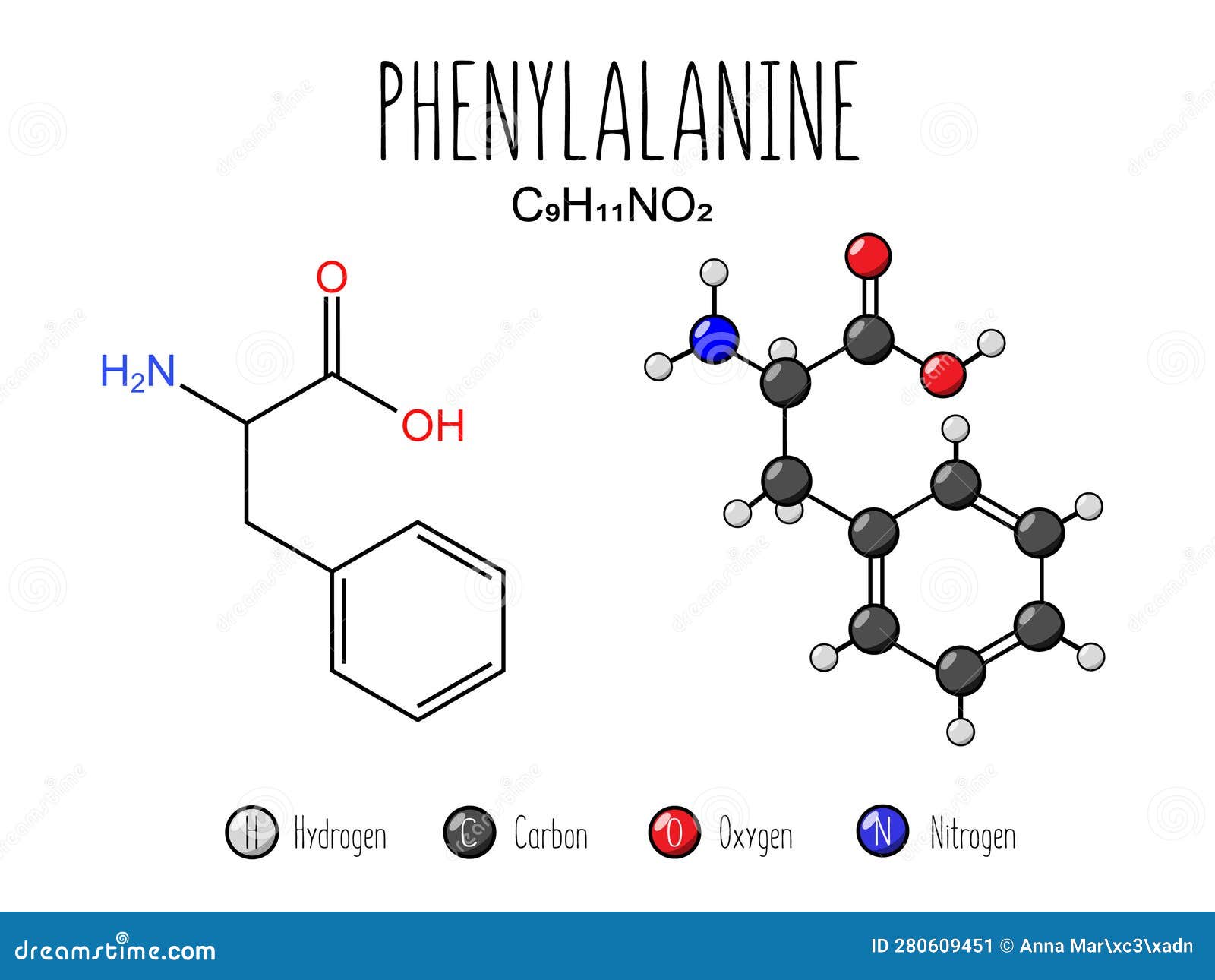 Phenylalanine L Phenylalanine Phe F Amino Acid Molecule Structural Chemical Formula On The