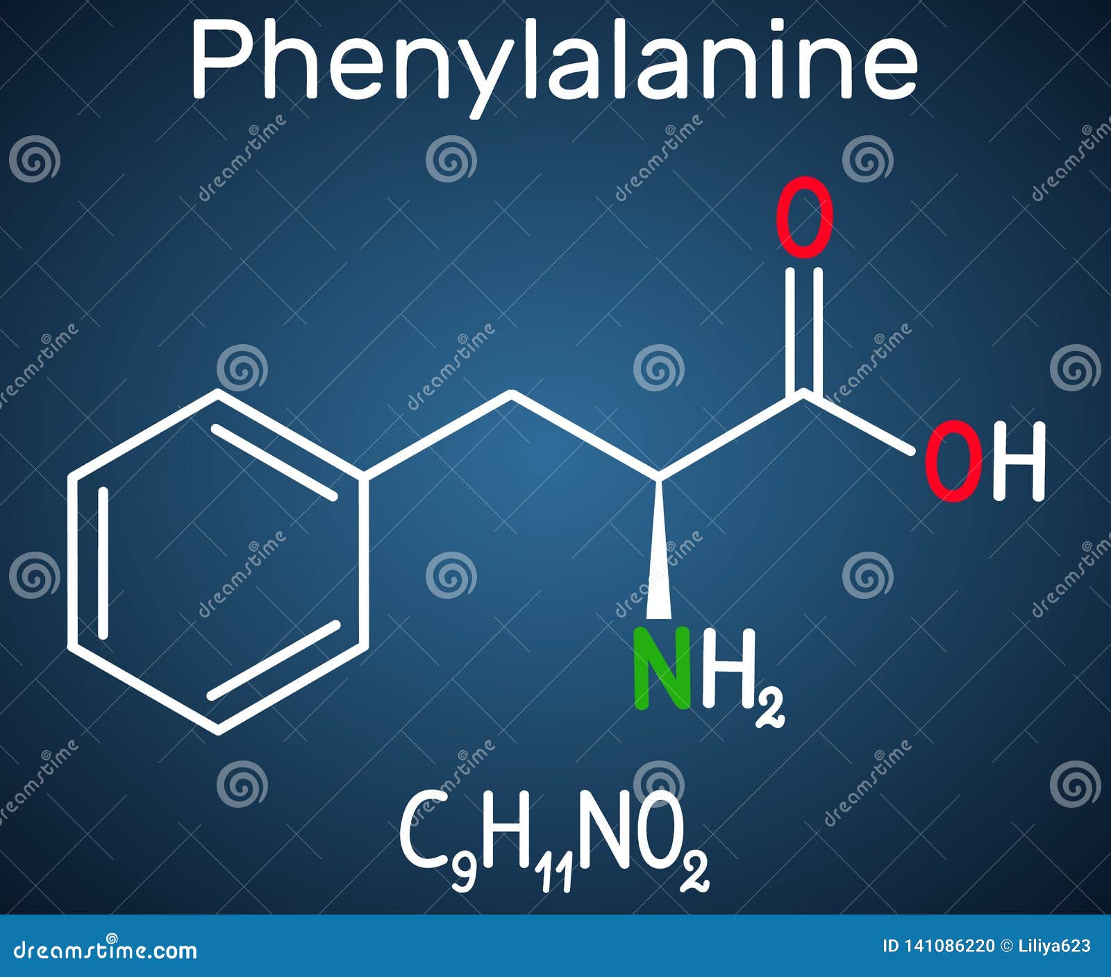 Phenylalanine L Phenylalanine Phe F Amino Acid Molecule Structural Chemical Formula On The